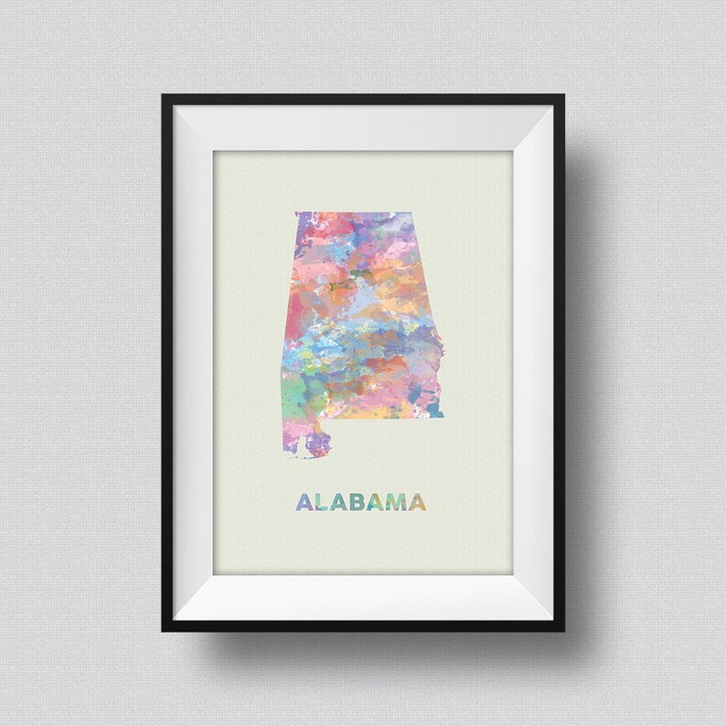 Alabama Map USA Watercolor Art Print Alabama Watercolor Map | Etsy