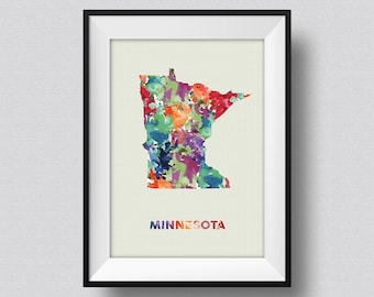 Minnesota Map USA Watercolor Art Print Minnesota Ink Splash | Etsy