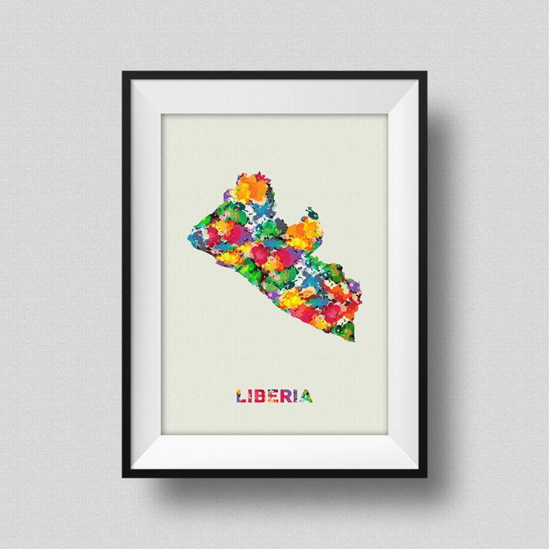 Liberia Map Watercolor Map Art Print Liberia Ink Splash Poster Art ...