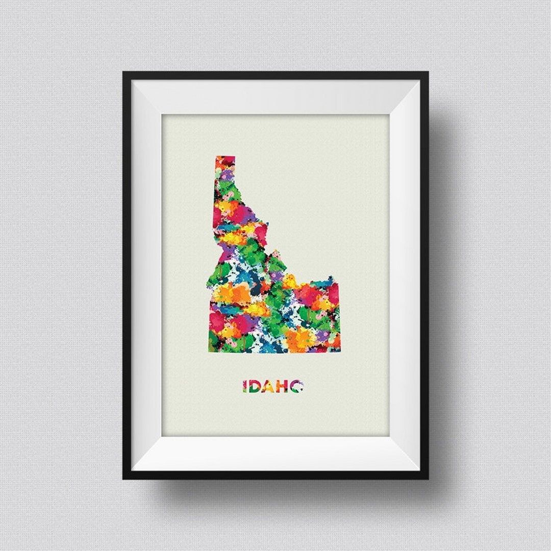 Idaho Map USA Watercolor Art Print Idaho Ink Splash Map Poster Art ...
