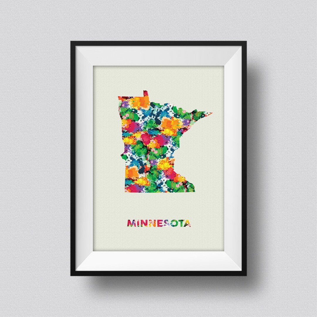 Minnesota Map USA Watercolor Art Print Minnesota Ink Splash Map Poster ...