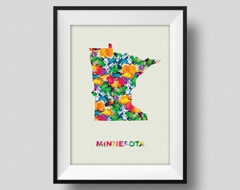 Minnesota Map USA Watercolor Art Print Minnesota Ink Splash | Etsy