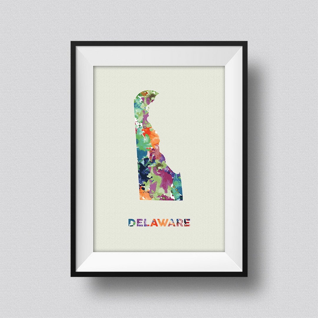 Delaware Map USA Watercolor Art Print Delaware Ink Splash Map Poster ...