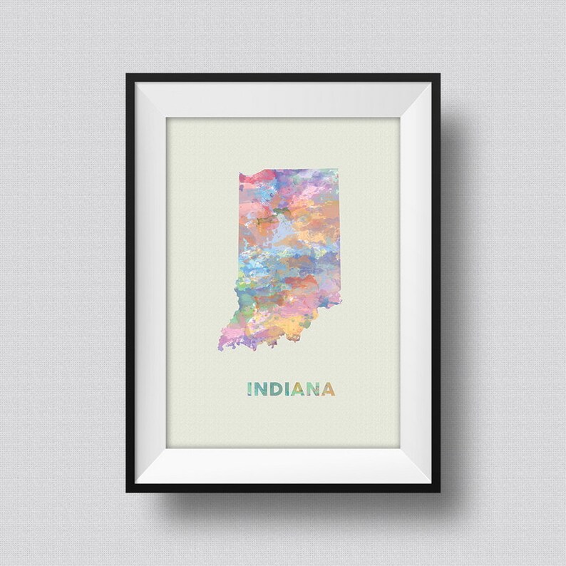 Indiana Watercolor Map USA Art Print Indiana Ink Splash Map Poster Art ...