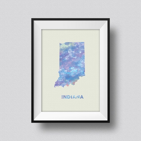 Indiana Watercolor Map USA Art Print Indiana Ink Splash Map | Etsy