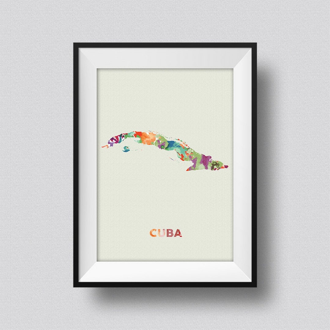 Cuba Watercolor Map Art Print Cuba Ink Splash Poster Art Canvas - Etsy