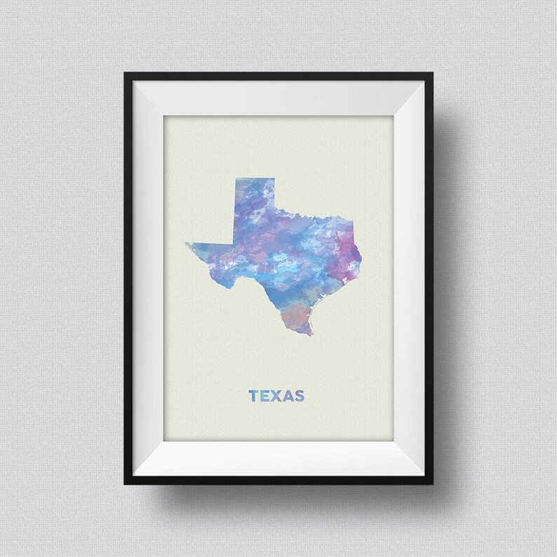 Texas Watercolor Map USA Art Print Texas Ink Splash Map Poster Art ...