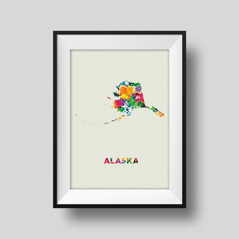 Alaska Map USA Watercolor Art Print Alaska Ink Splash Map Poster Print ...