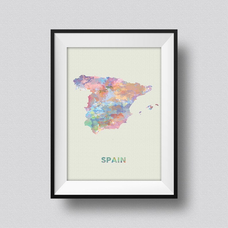 Spain Watercolor Map Art Print Spain Ink Splash Poster Art - Etsy