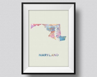 Maryland Map USA Watercolor Art Print Maryland Ink Splash Map | Etsy