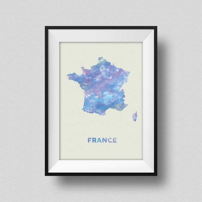 France Watercolor Map Art Print France Watercolor Poster Art - Etsy