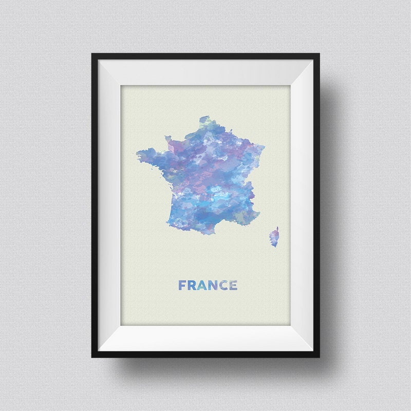 France Watercolor Map Art Print France Watercolor Poster Art Canvas - Etsy