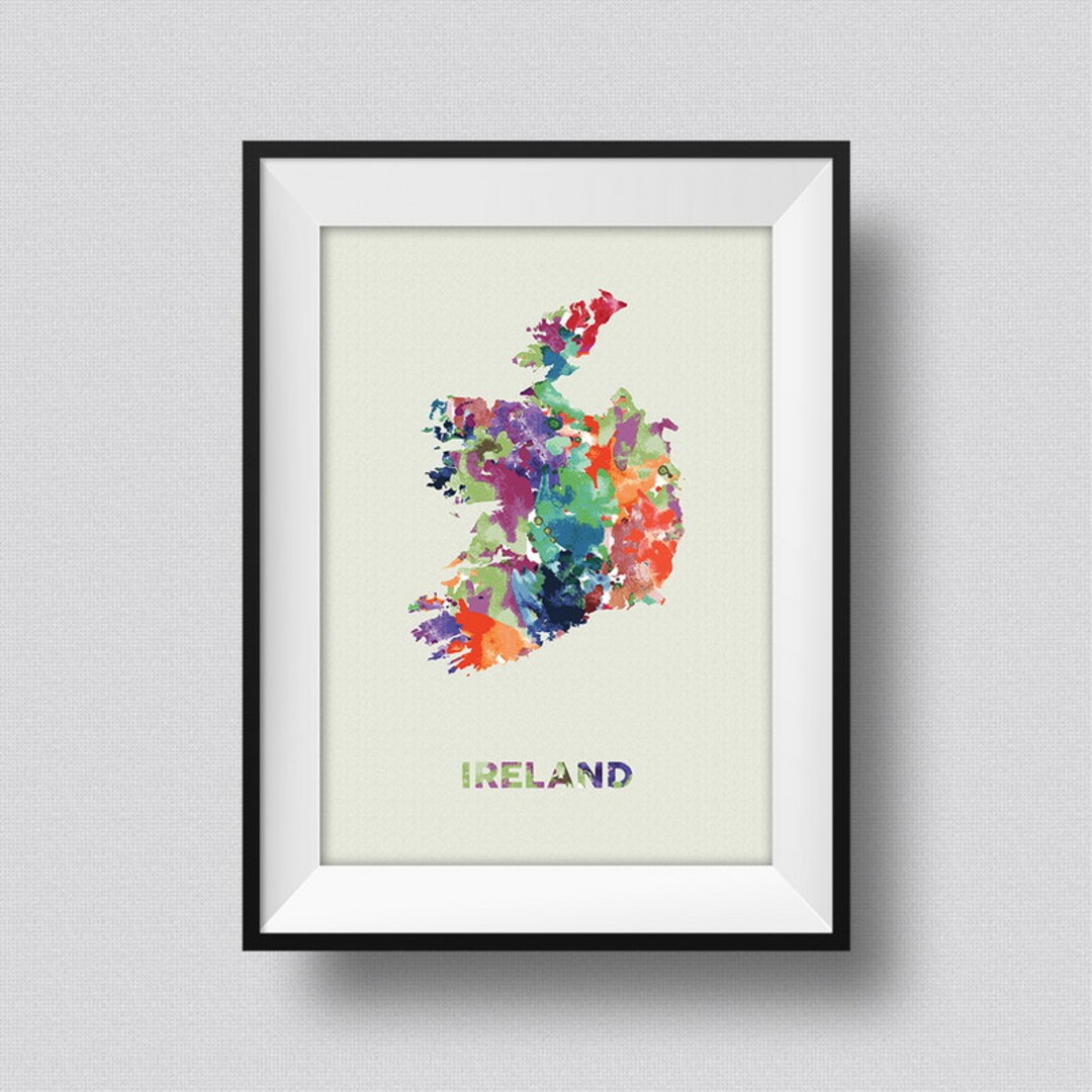 Ireland Watercolor Map Art Print Ireland Ink Splash Poster Art Canvas ...
