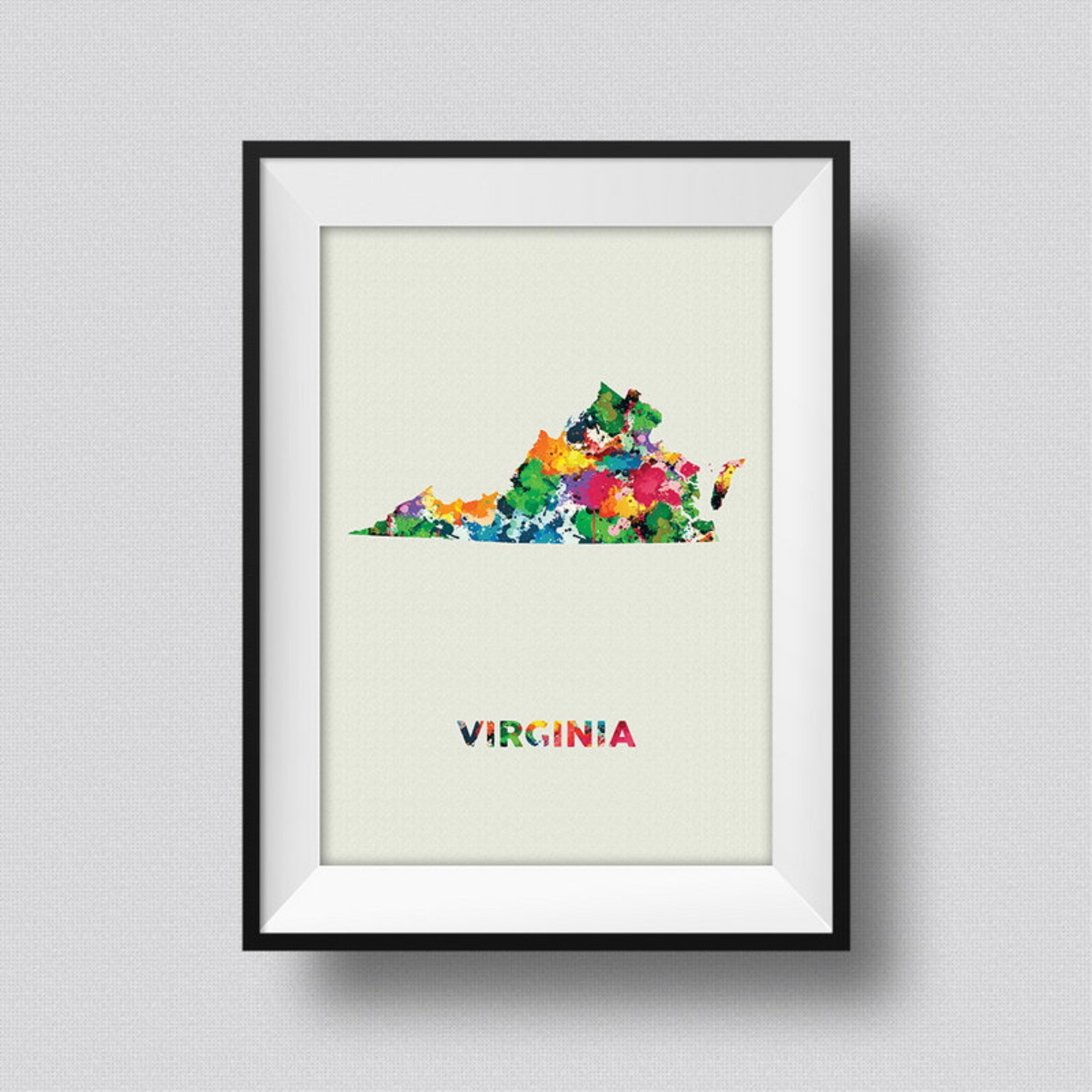 Virginia Watercolor Map Art Print Virginia Ink Splash Poster Art Canvas ...