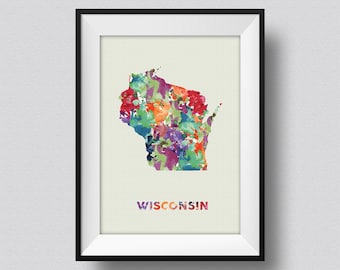 Wisconsin Watercolor Map Art Print Wisconsin Ink Splash Poster | Etsy