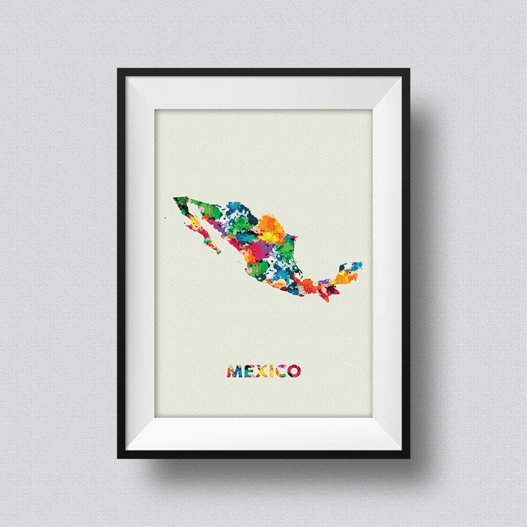 Mexico Watercolor Map Art Print Mexico Ink Splash Poster Art Canvas - Etsy