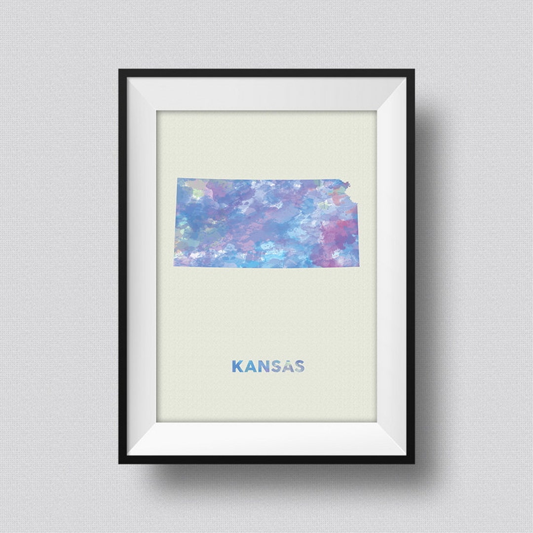 Kansas Map USA Watercolor Art Print Kansas Ink Splash Map Poster Art ...