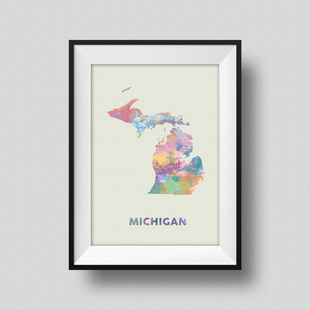 Michigan Map USA Watercolor Art Print Michigan Ink Splash Map - Etsy