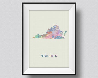 Virginia Watercolor Map Art Print Virginia Ink Splash Poster | Etsy