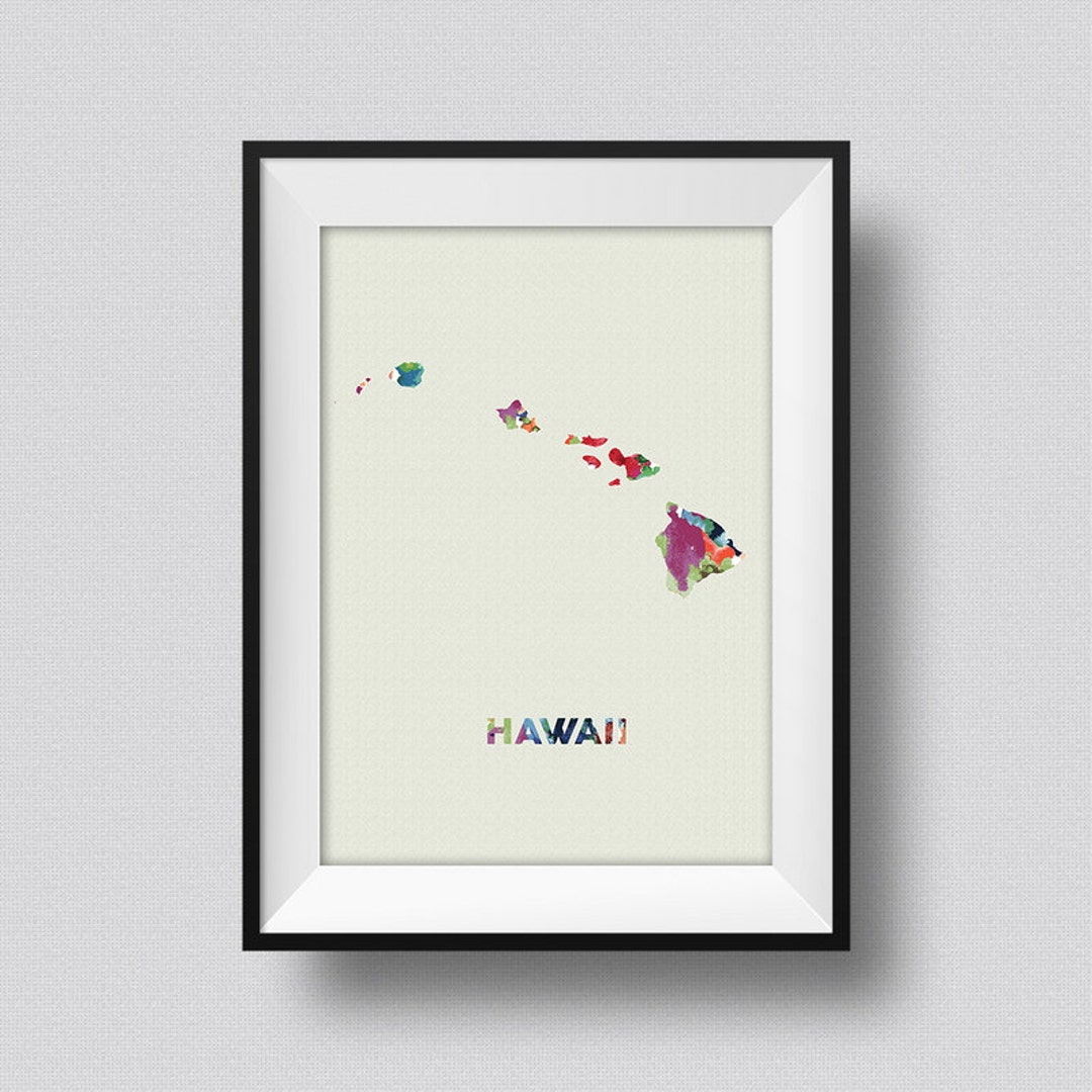 Hawaii Map USA Watercolor Art Print Hawaii Ink Splash Map Poster Art ...