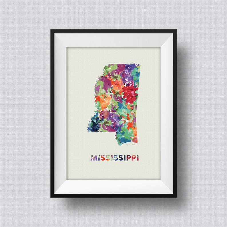 Mississippi Map USA Watercolor Art Print Mississippi Ink | Etsy