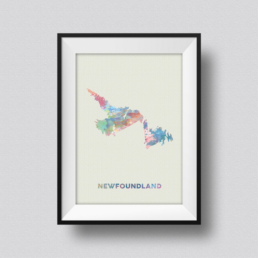 Newfoundland Watercolor Map Art Print, Newfoundland Ink Splash Poster ...
