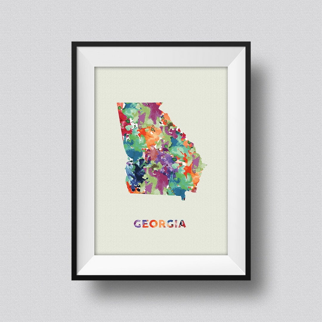 Georgia Map USA Watercolor Art Print Georgia Ink Splash Map - Etsy