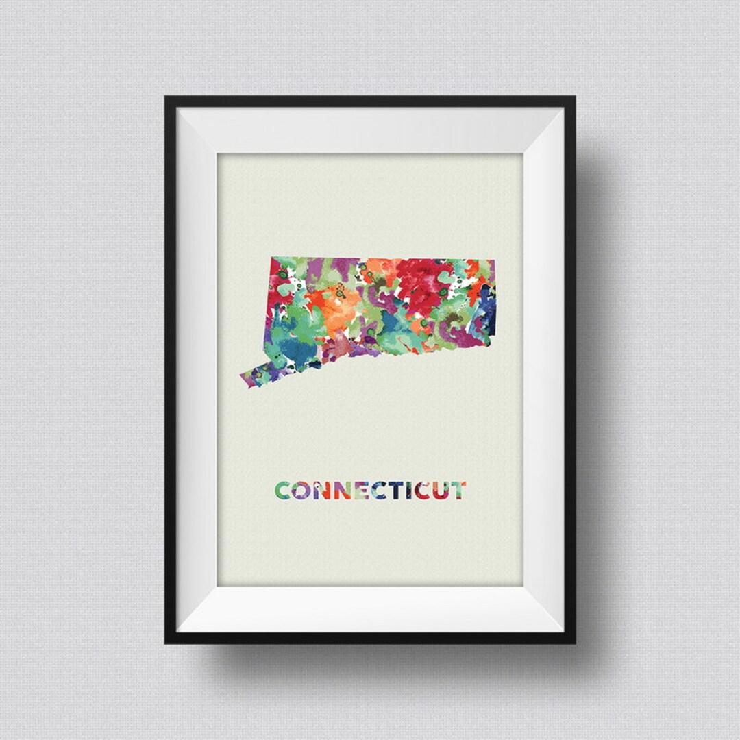 Connecticut Map USA Watercolor Art Print Connecticut Ink Splash Map ...