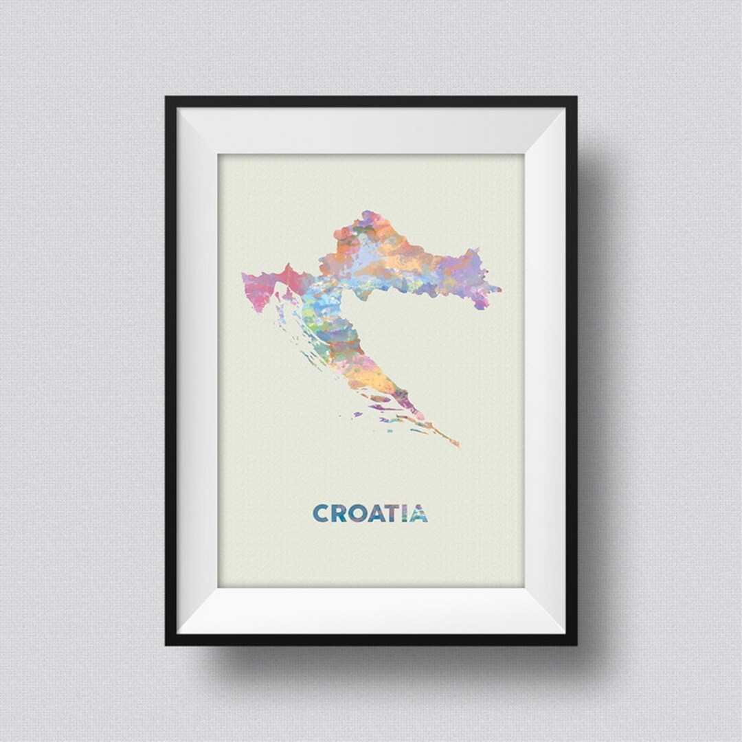 Croatia Watercolor Map Art Print Croatia Ink Splash Poster Art Canvas ...