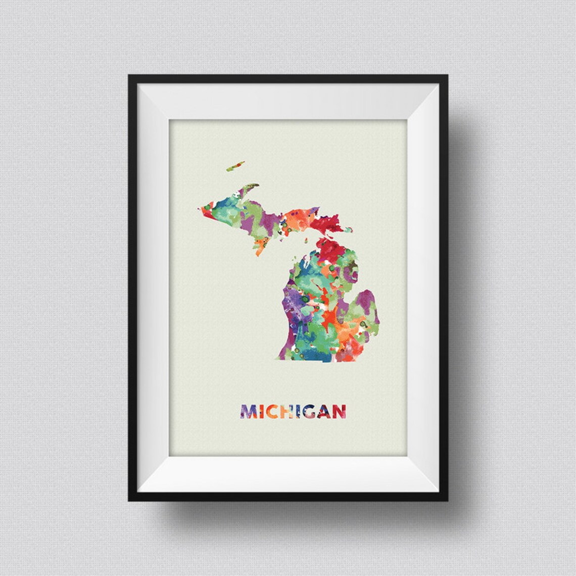 Michigan Map USA Watercolor Art Print Michigan Ink Splash Map - Etsy
