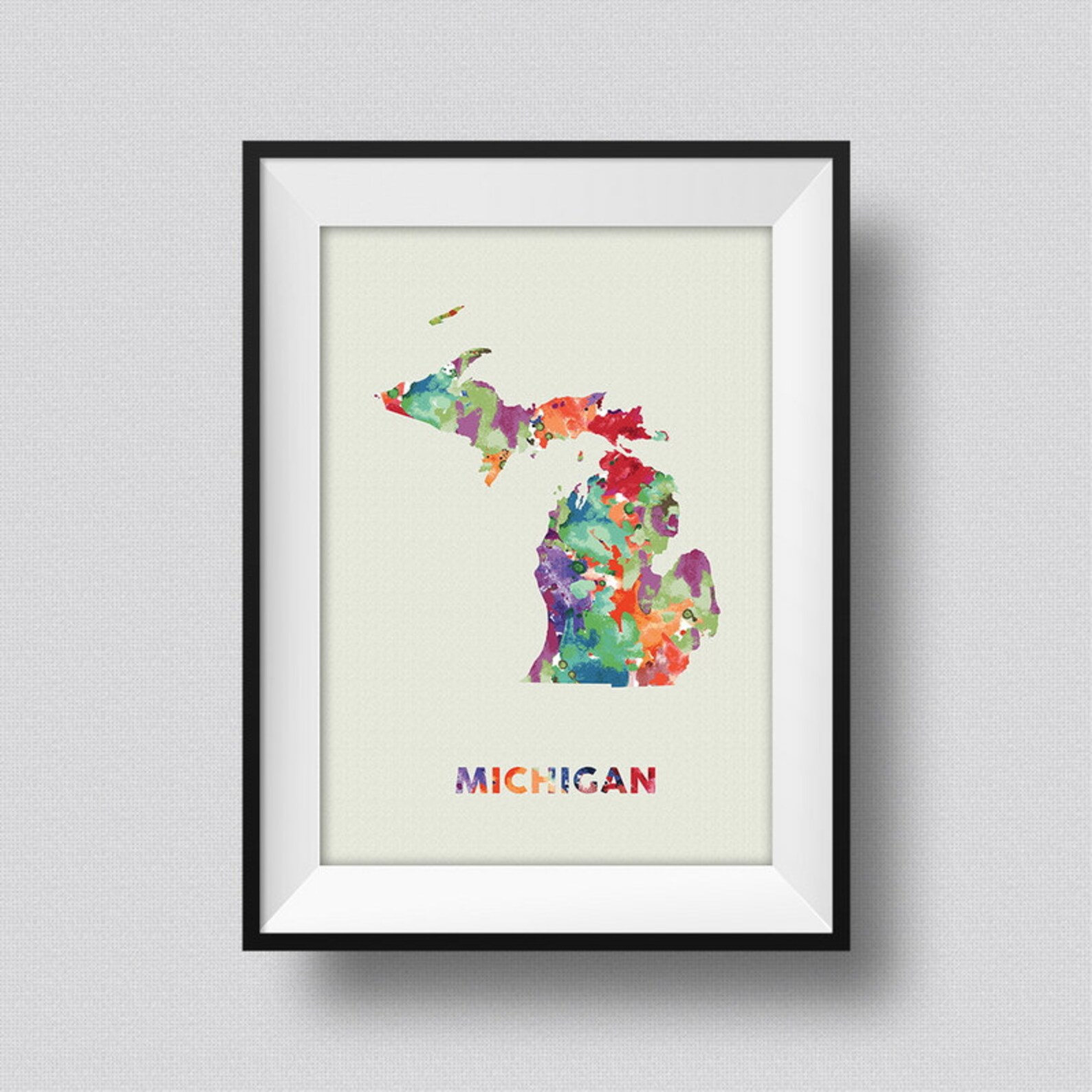 Michigan Map USA Watercolor Art Print Michigan Ink Splash Map - Etsy