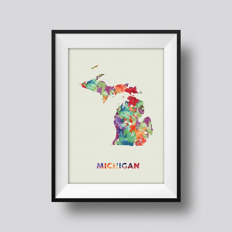 Michigan Map USA Watercolor Art Print Michigan Ink Splash Map - Etsy
