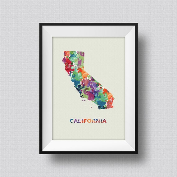 California Map USA Watercolor Art Print California Watercolor | Etsy