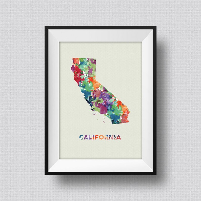 California Map USA Watercolor Art Print California Watercolor Map ...