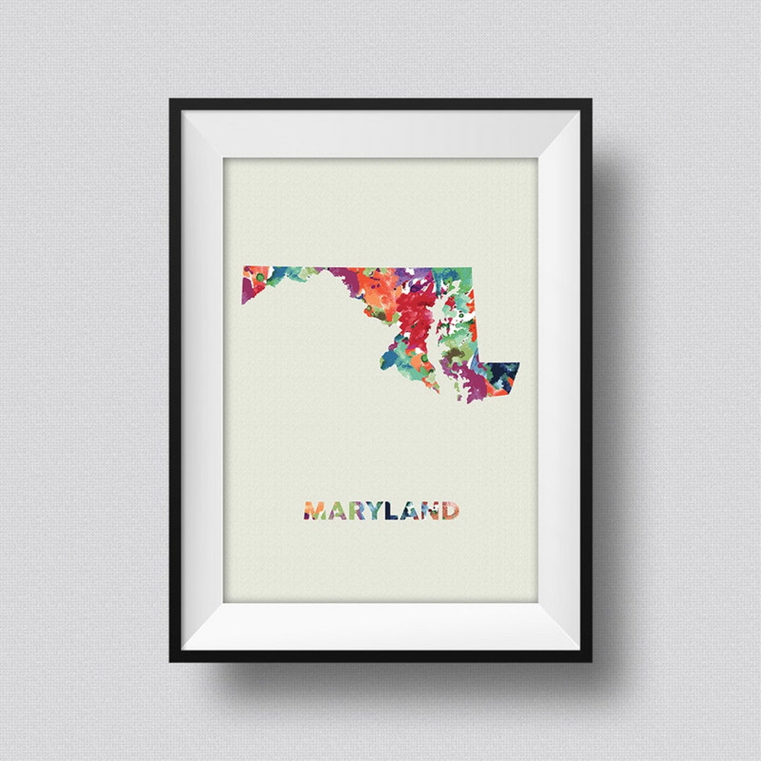 Maryland Map USA Watercolor Art Print Maryland Ink Splash Map Poster ...