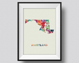 Maryland Watercolor Map USA, Art Print 400 - Etsy