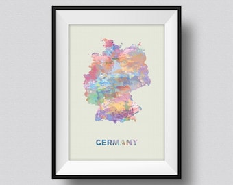 Germany Watercolor Map Art Print Germany Ink Splash Watercolor | Etsy