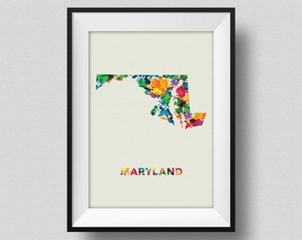 Maryland Watercolor Map USA, Art Print 400 - Etsy