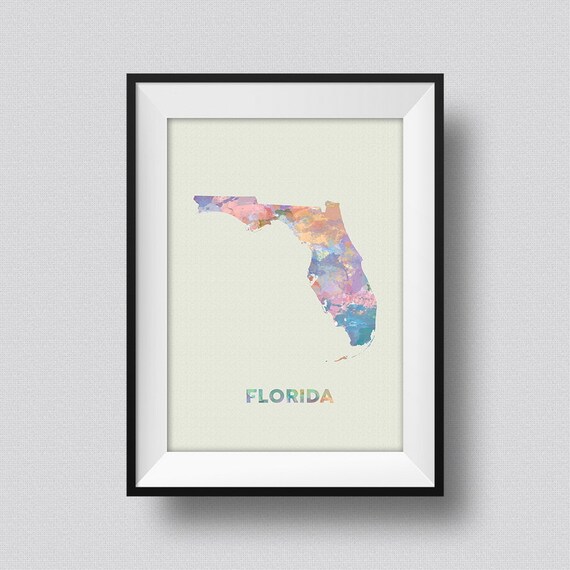 Florida Map USA Watercolor Art Print Florida Ink Splash Map | Etsy