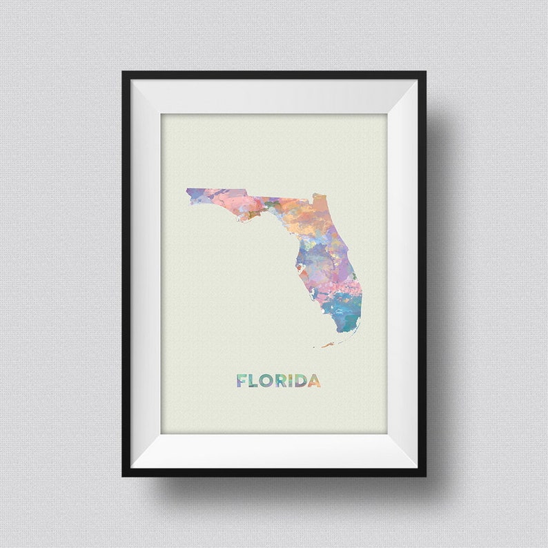 Florida Map USA Watercolor Art Print Florida Ink Splash Map Poster Art ...