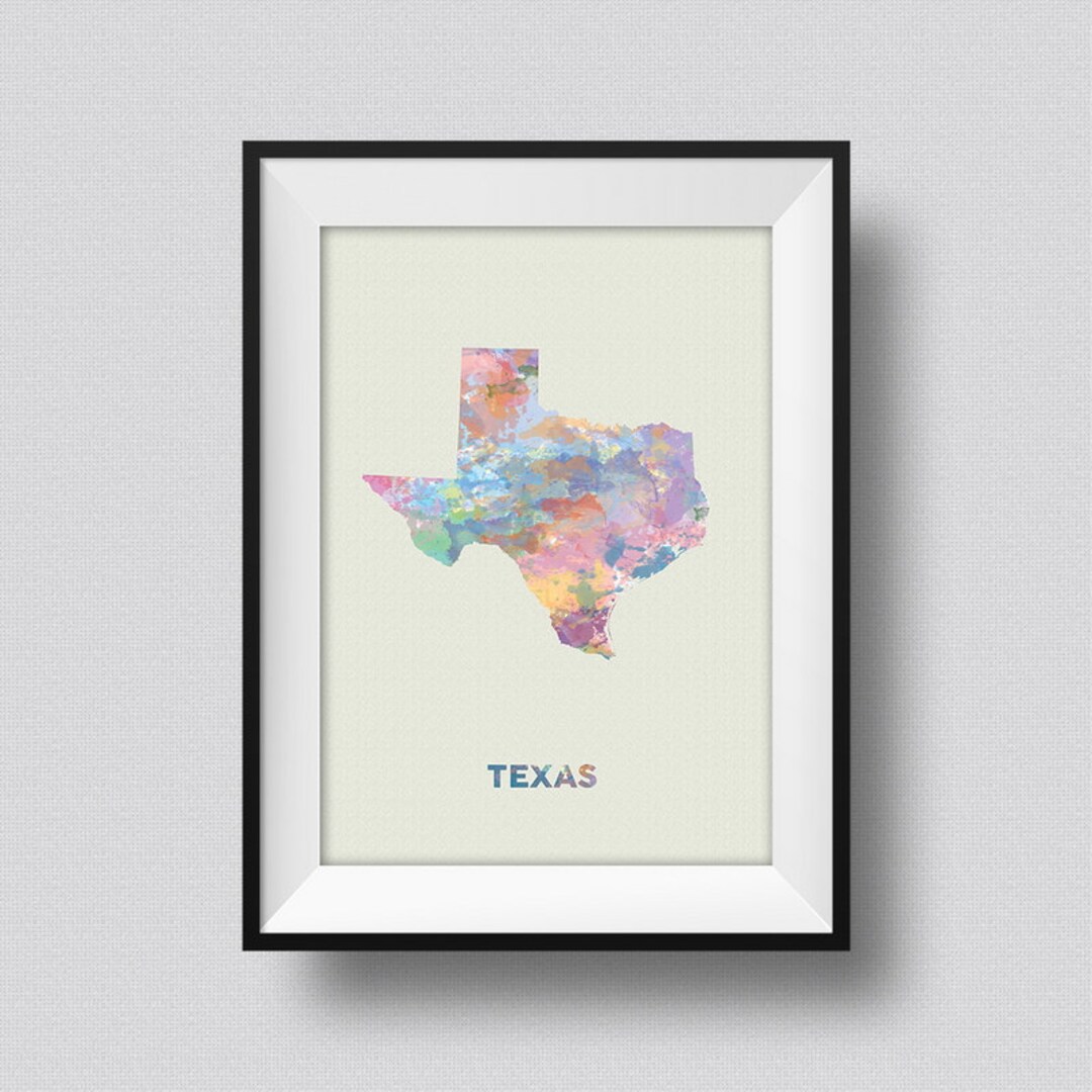 Texas Watercolor Map USA Art Print Texas Ink Splash Map Poster Art ...