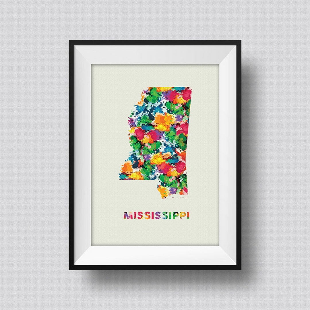 Mississippi Map USA Watercolor Art Print Mississippi Ink Splash Map ...