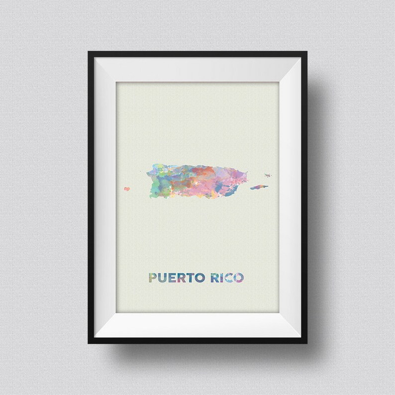 Puerto Rico Watercolor Map Art Print Puerto Rico Ink Splash - Etsy