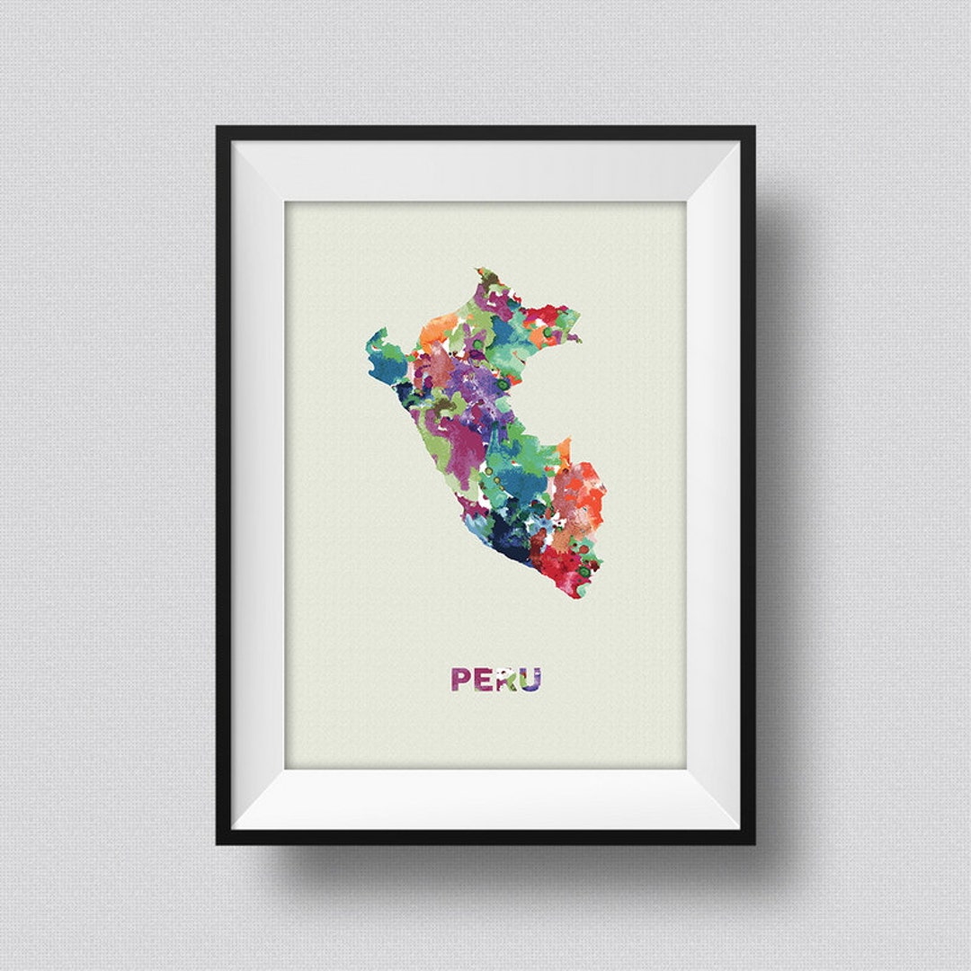 Peru Watercolor Map Art Print Peru Ink Splash Poster Art Canvas - Etsy