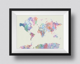 World Map Watercolor Map Art Print World Map Ink Splash Poster Art ...