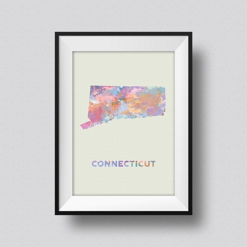 Connecticut Map USA Watercolor Art Print Connecticut Ink Splash Map ...
