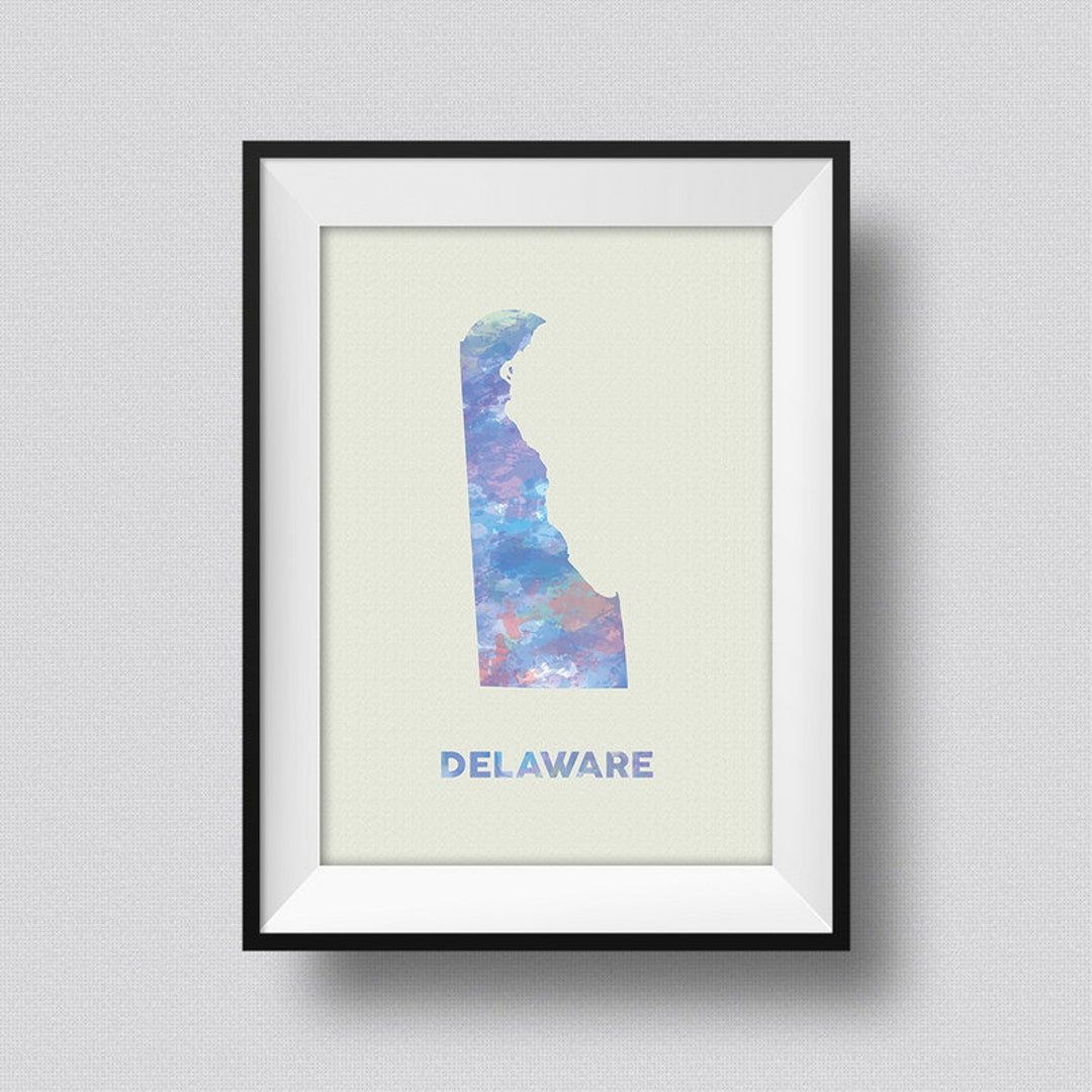 Delaware Map USA Watercolor Art Print Delaware Ink Splash Map Poster ...