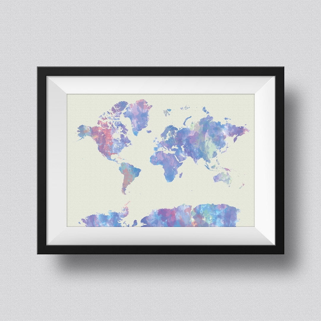 World Map Watercolor Map Art Print World Map Ink Splash Poster - Etsy