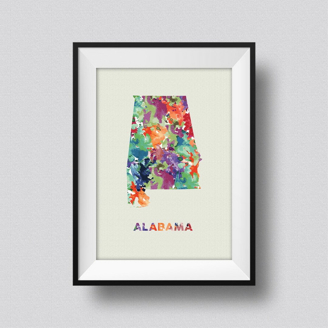 Alabama Map USA Watercolor Art Print Alabama Watercolor Map - Etsy