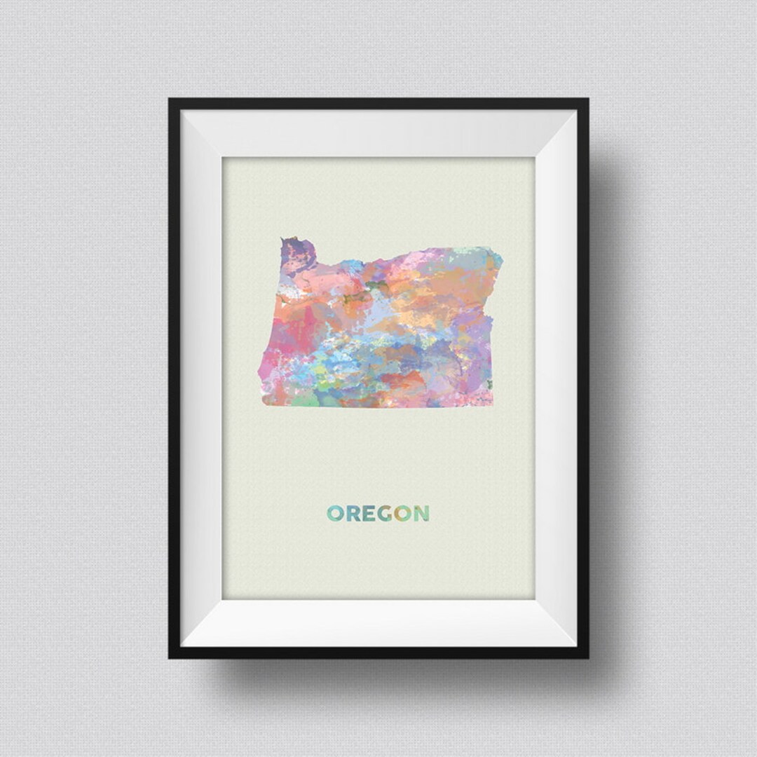Oregon Watercolor Map USA Art Print Oregon Ink Splash Map Poster Art ...